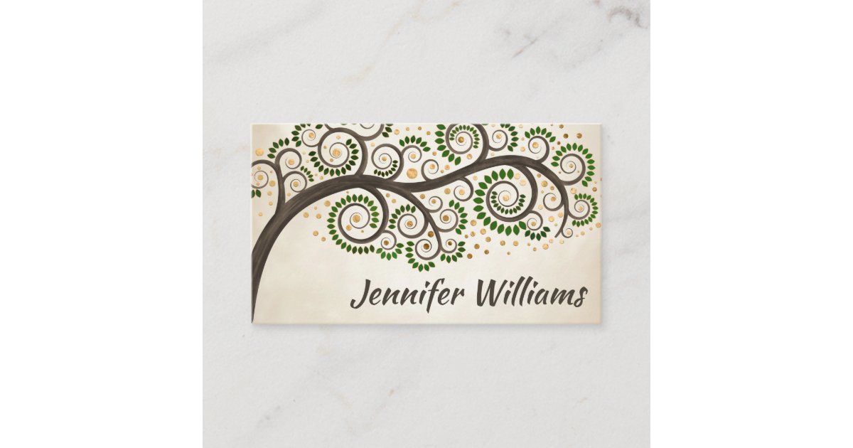 Abstract swirl tree branch business card | Zazzle