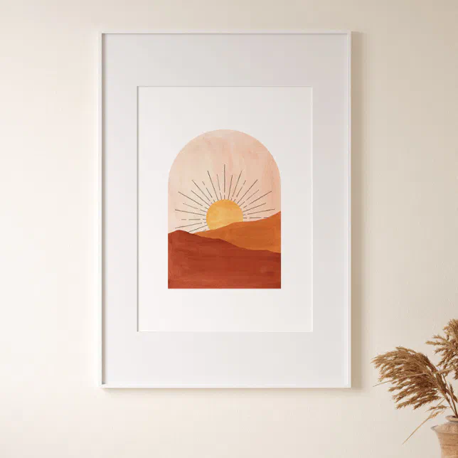 Abstract terracotta landscape, sun and desert poster | Zazzle