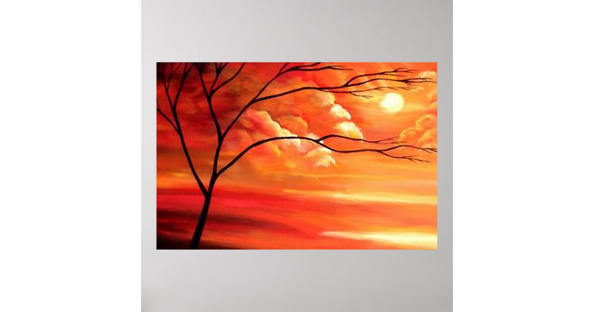 Abstract Tree & Sunset - Creative Modern Art Poster | Zazzle