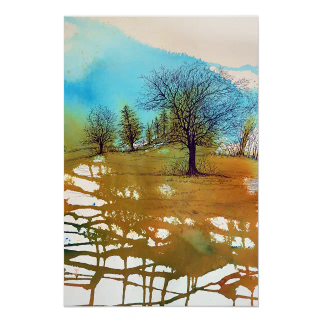 Abstract Trees Painting Landscape Art Poster | Zazzle