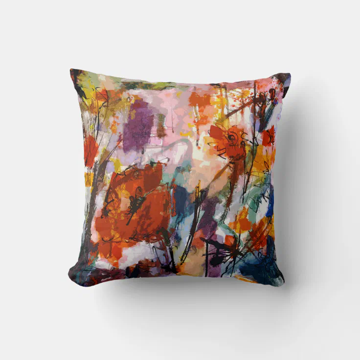 Abstract Tuscan Poppies Throw Pillows | Zazzle