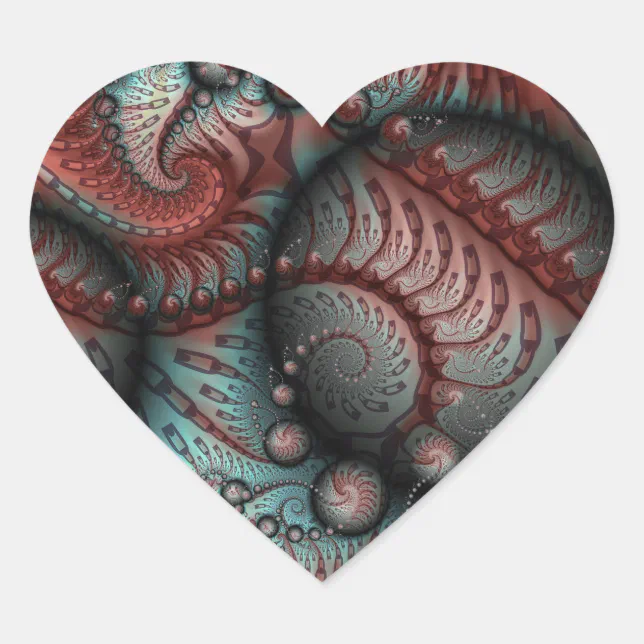 Abstract Vivid Fantasy Fractal Art Brown Blue Heart Sticker | Zazzle