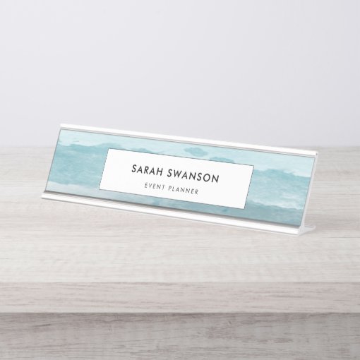 Abstract watercolor blue sea desk name plate | Zazzle