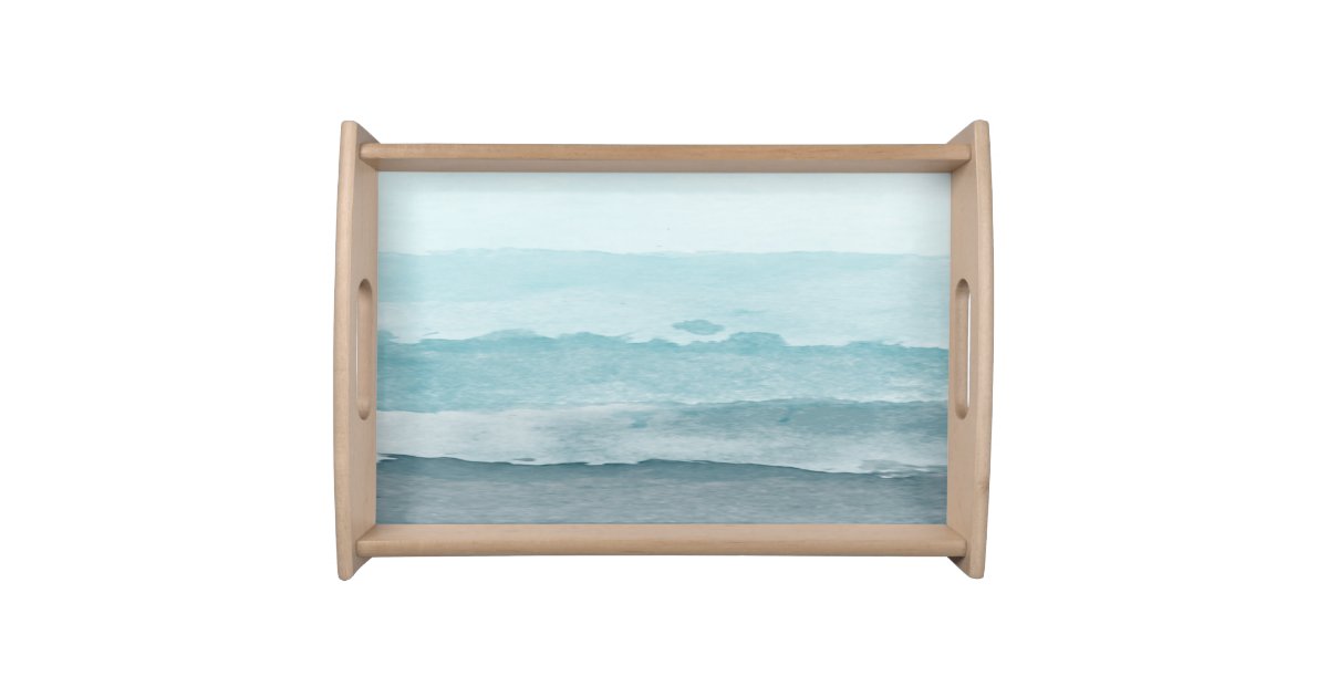 Abstract watercolor blue sea serving tray | Zazzle