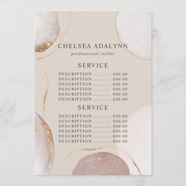 Abstract Watercolor Luxury Gold Service Price Menu | Zazzle