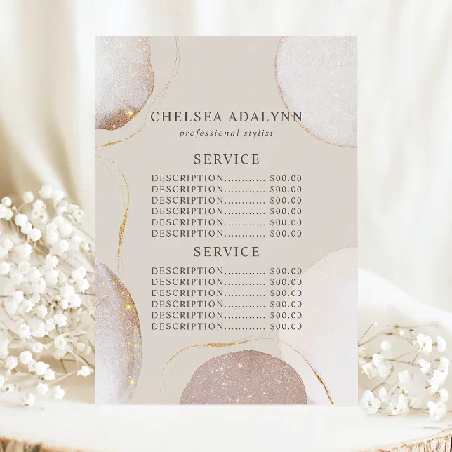 Abstract Watercolor Luxury Gold Service Price Menu | Zazzle