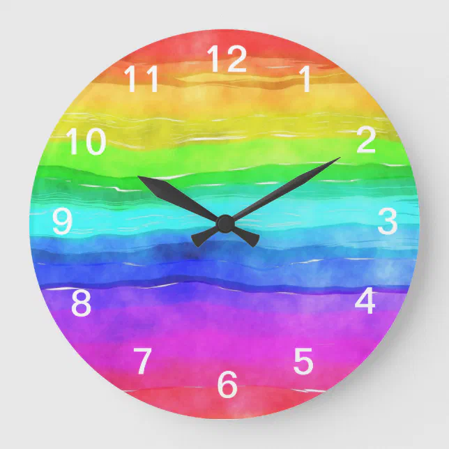 Abstract Watercolor Painted Stripes Rainbow Large Clock | Zazzle