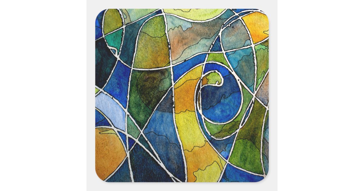 Abstract Watercolor Pen & Ink Square Sticker | Zazzle
