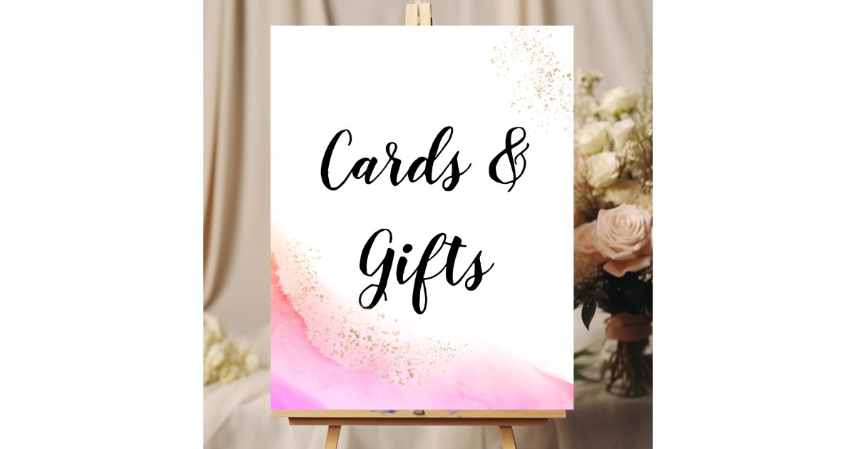 Abstract Watercolor Pink Brush Strokes & Gold Poster | Zazzle