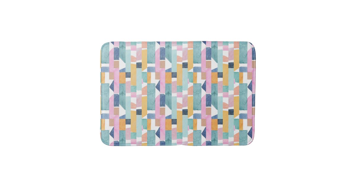 Abstract Watercolor Shape Pattern Bath Mat | Zazzle