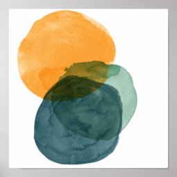 Abstract Watercolor Shapes Teal Organic Aesthetic Poster | Zazzle