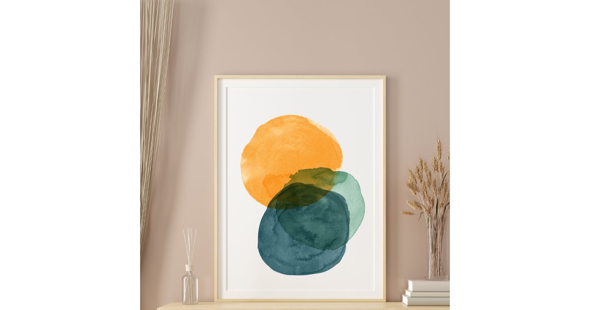 Abstract Watercolor Shapes Teal Organic Aesthetic Poster | Zazzle