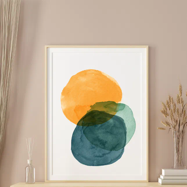 Abstract Watercolor Shapes Teal Organic Aesthetic Poster | Zazzle