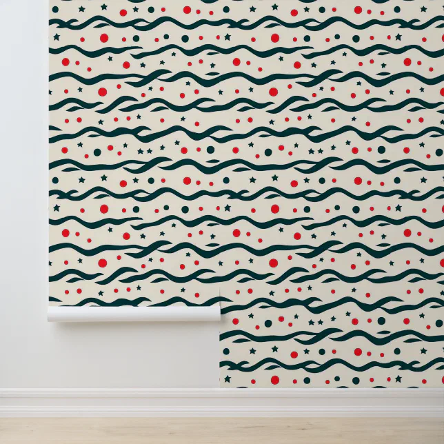Abstract Wavy Lines and Geometric Shapes Pattern Wallpaper | Zazzle