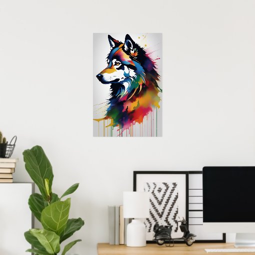 Abstract Wolf Portrait Art Poster | Zazzle