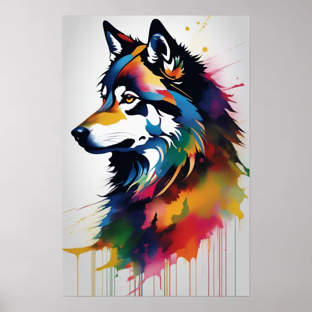 Abstract Wolf Portrait Art Poster | Zazzle