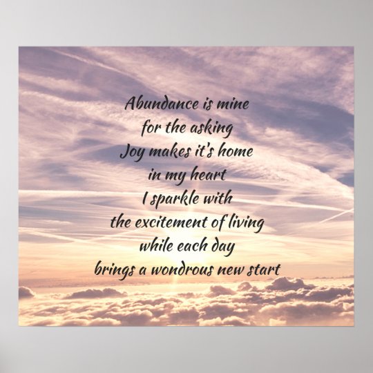 Abundance affirmation poem poster | Zazzle.com