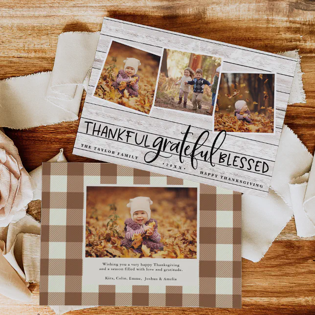 Abundant Gratitude Thanksgiving Photo Collage Card | Zazzle