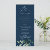 Abundant Greenery Navy Dinner Wedding Menu | Zazzle