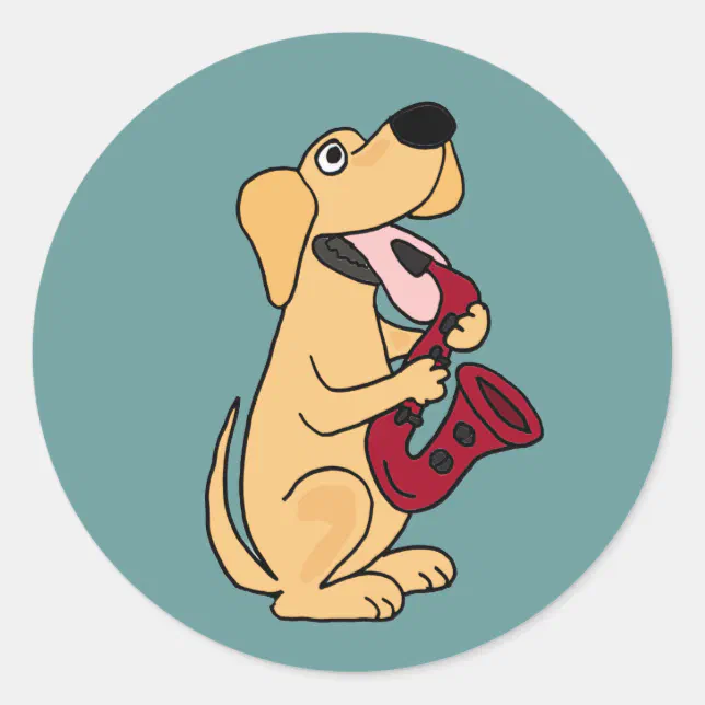 AC- Puppy Dog Playing Saxophone Cartoon Classic Round Sticker | Zazzle