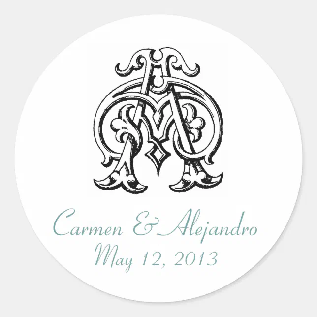 AC Vintage Monogram Wedding Sticker | Zazzle