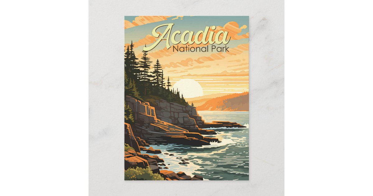Acadia National Park Illustration Retro Postcard | Zazzle