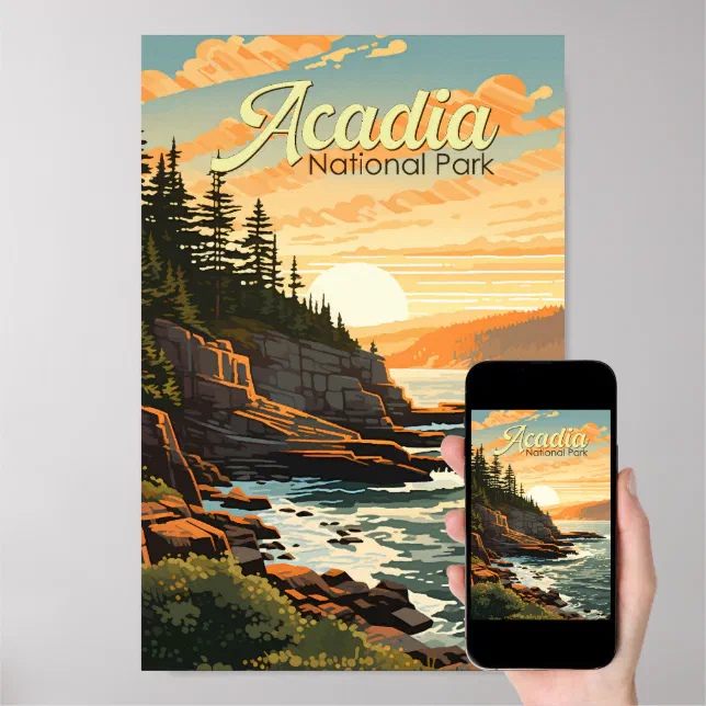 Acadia National Park Illustration Retro Poster | Zazzle