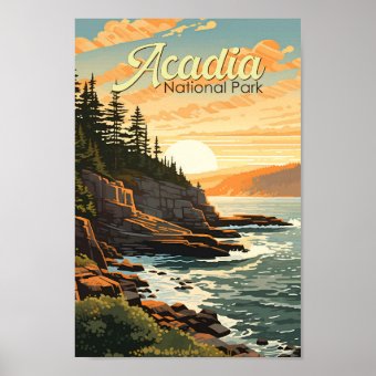 Acadia National Park Illustration Retro Poster | Zazzle