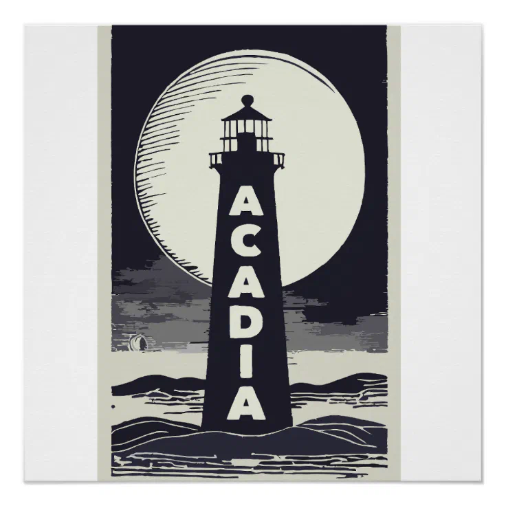 Acadia National Park Lighthouse Moon Poster | Zazzle