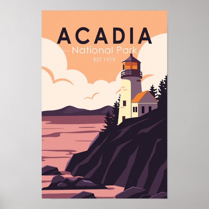 Acadia National Park Maine Lighthouse Vintage Poster | Zazzle