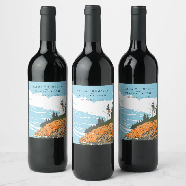 Acadia National Park Wedding Retro Wine Label | Zazzle