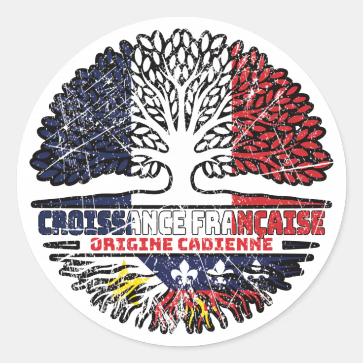 Acadian Cajun French France Tree Roots Flag Classic Round Sticker | Zazzle