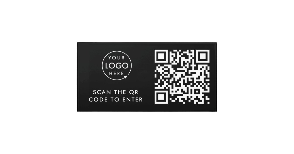 Access Control | QR Code Black Business Logo Door Sign | Zazzle