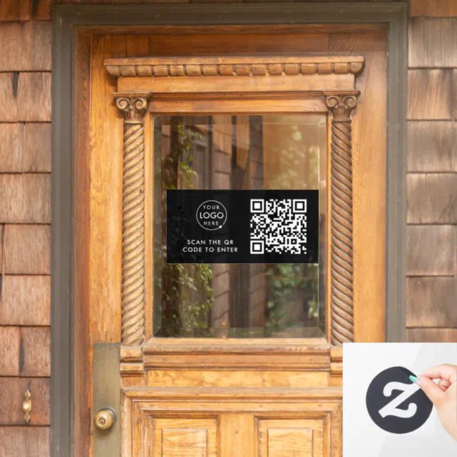 Access Control | QR Code Black Business Logo Window Cling | Zazzle