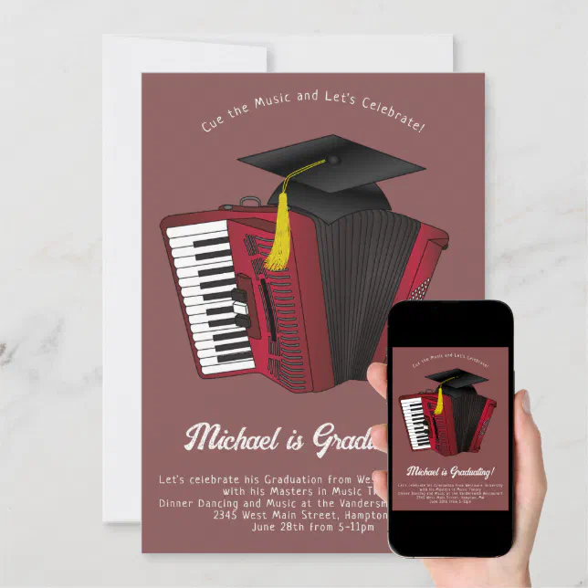 Accordion Music Graduation Party Invitation | Zazzle