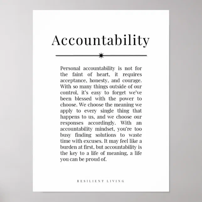 ACCOUNTABILITY Inspirational Empowering Poster | Zazzle
