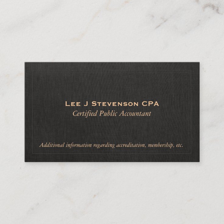 Accountant CPA Faux Black Linen Business Card | Zazzle