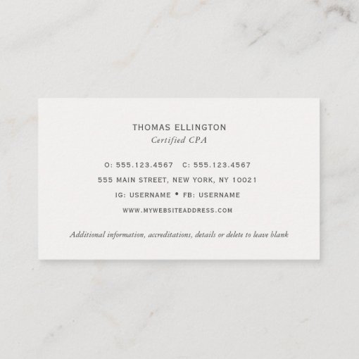 Accountant CPA Professional Simple Classic Business Card | Zazzle