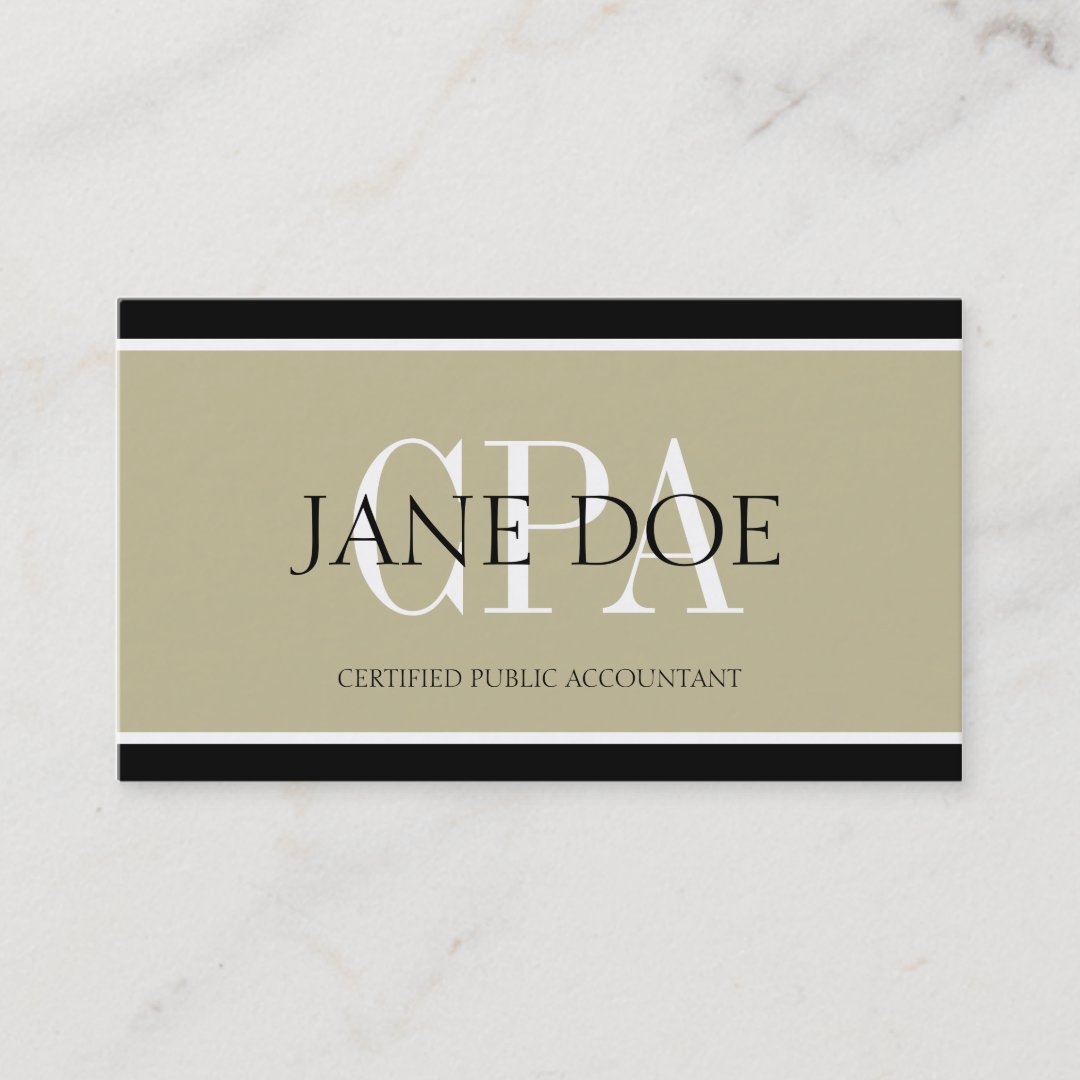 Accountant/CPA Tan/White/Black Borders Business Card | Zazzle