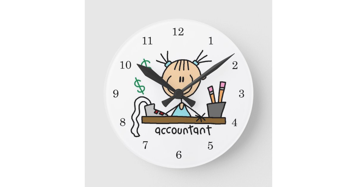 Accountant Stick Figure Round Clock | Zazzle