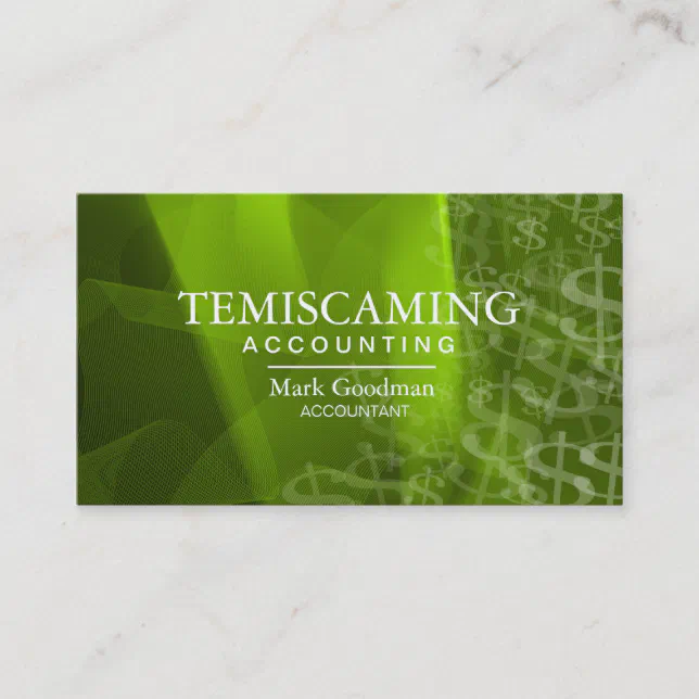 Accounting Business Card Green White Dollar Signs | Zazzle