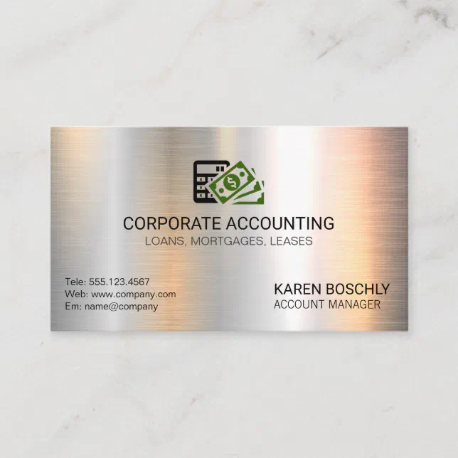 Accounting | Money Icon | Silver Metallic Business Card | Zazzle