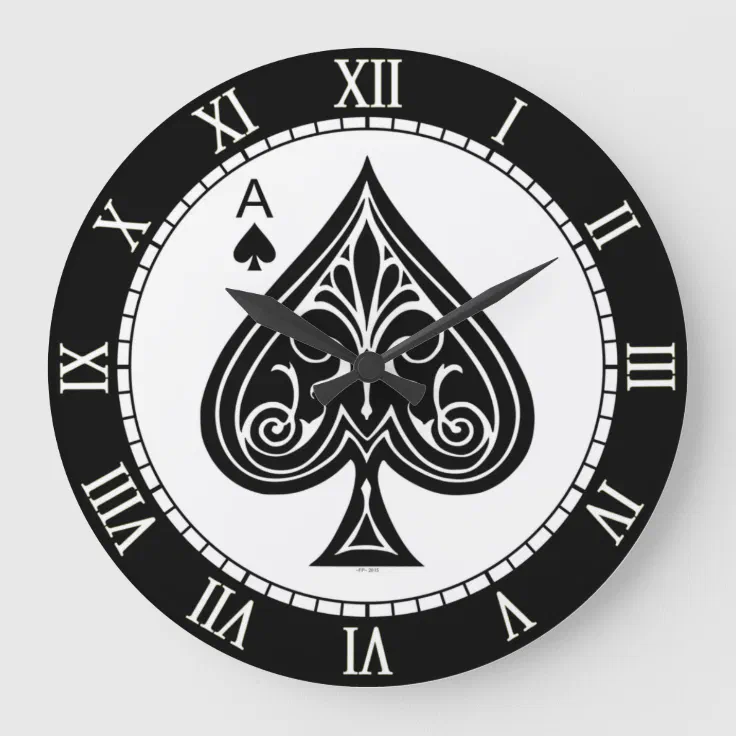 Ace of spades, playing card, poker, blackjack large clock | Zazzle