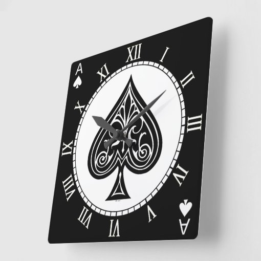 Ace of spades, playing card, poker, blackjack square wall clock | Zazzle