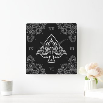 Ace of Spades Square Wall Clock | Zazzle
