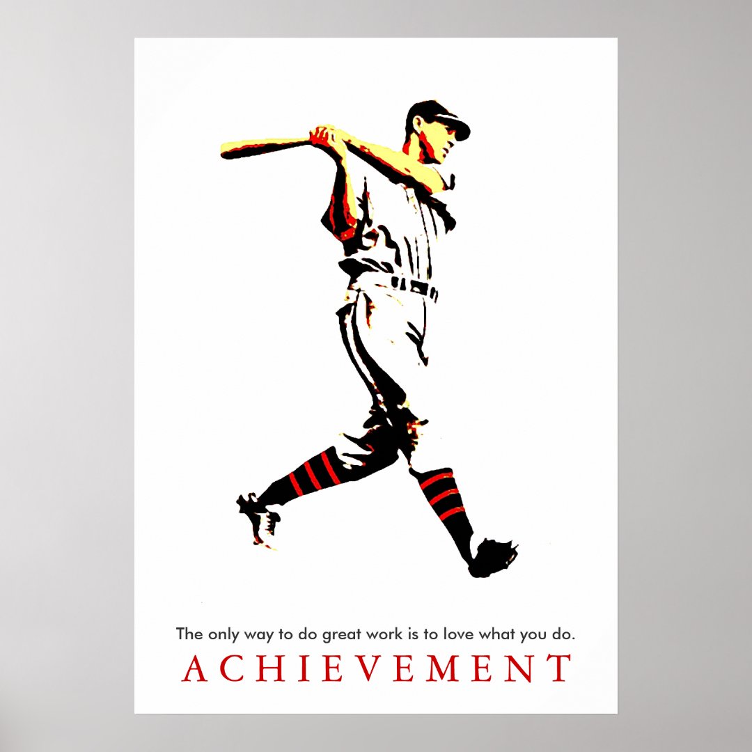 Achievement Motivational Retro Baseball Player Poster | Zazzle