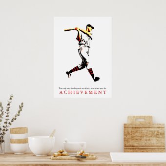 Achievement Motivational Retro Baseball Player Poster | Zazzle