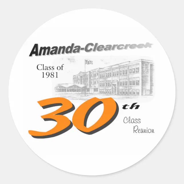 ACHS 30th class reunion logo Classic Round Sticker | Zazzle
