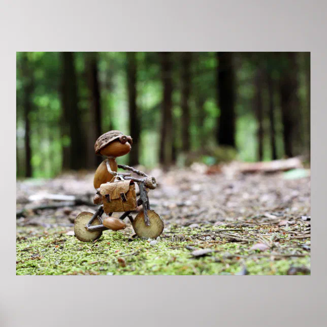Acorn elf riding the bike to the office poster | Zazzle