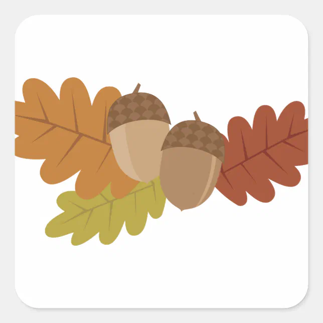 Acorn Leaves Square Sticker | Zazzle